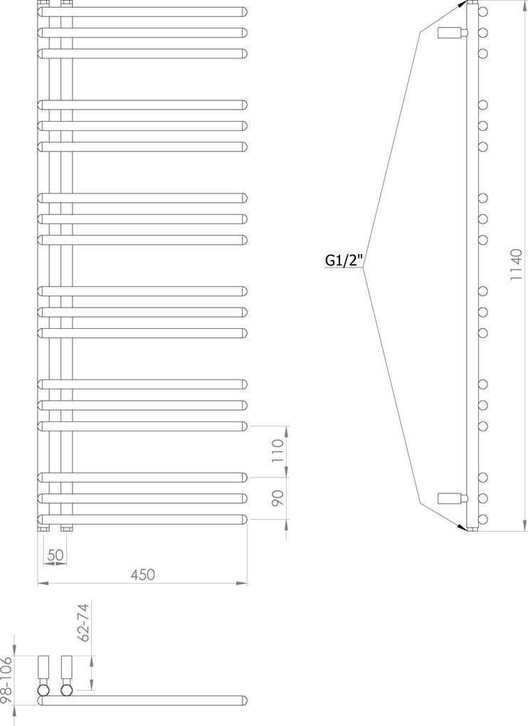 Aqualine POSEIDON otopné těleso 450 x 1140 mm bílá PS411