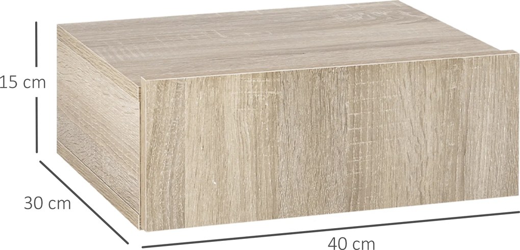 HOMCOM Sada 2 Floating Nočních Stolků s 1 Šuplíkem, Nástěnný Design Moderní Styl pro Ložnici 40x30x15 cm Přírodní