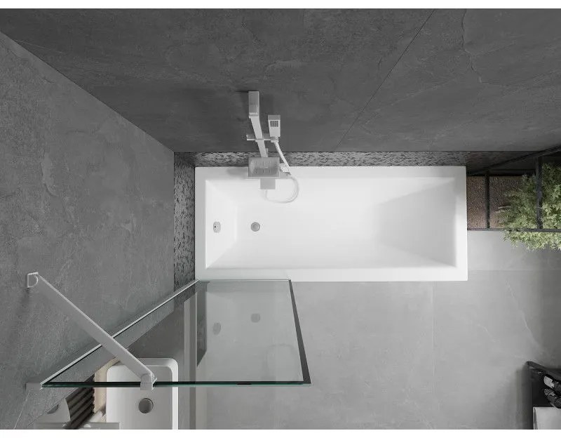 Mexen Next, vanová zástěna 1-křídlová 60 x 150 cm, fixní křídlo, 6 mm čiré sklo s černým vzorem, bílý profil, 895-060-000-00-70-20
