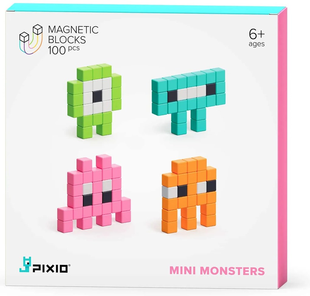 PIXIO magnetická stavebnice - Mini Monsters - 100 ks