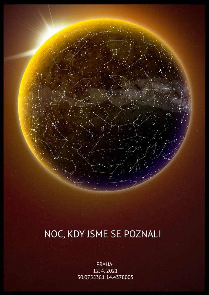 Plakát Hvězdná mapa vašeho životního okamžiku Velikost: A3 - 29,7x42 cm, Volba rámu: bez rámu, Vzhled: Zatmění Slunce
