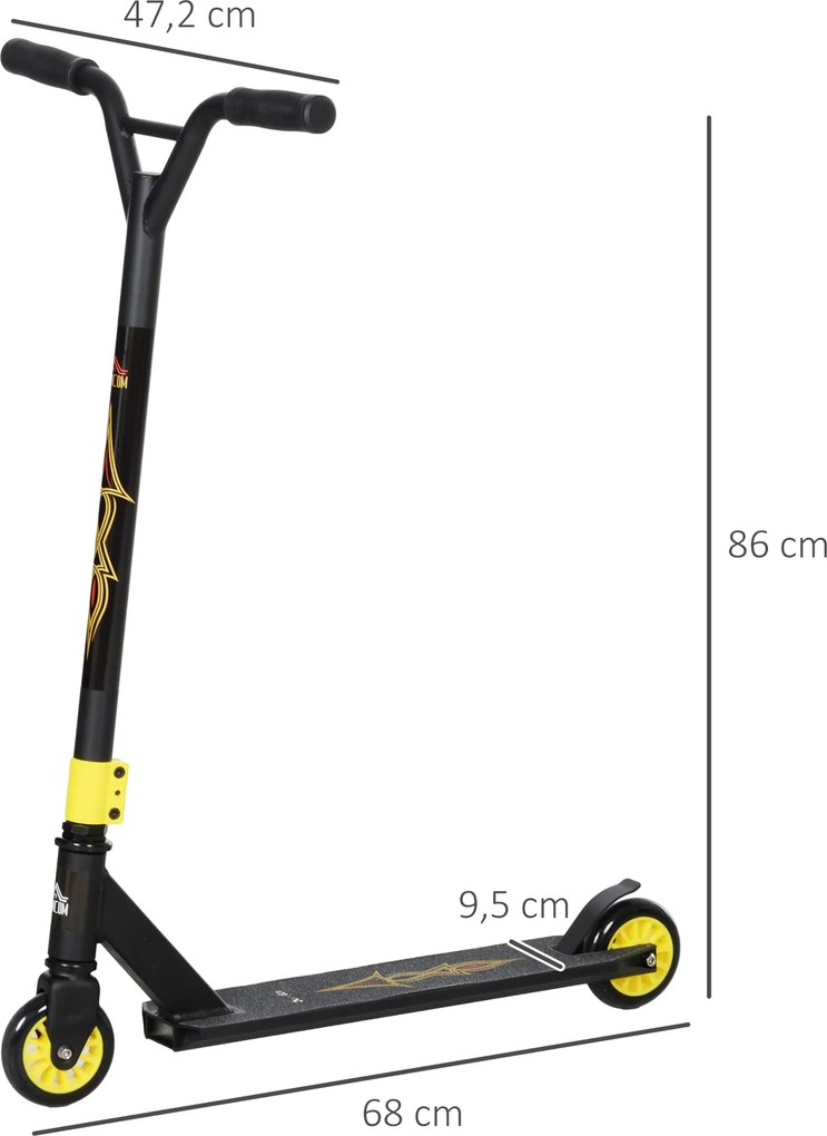 Kaskadérská koloběžka HOMCOM, zábavná koloběžka, kaskadérská koloběžka s kuličkovými ložisky ABEC 9, kopací koloběžka se 100 mm kolečky z imitace kůž…