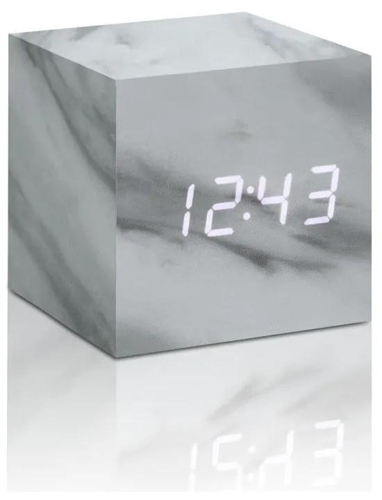 Budík v mramorovém dekoru s bílým LED displejem Gingko Cube Click Clock