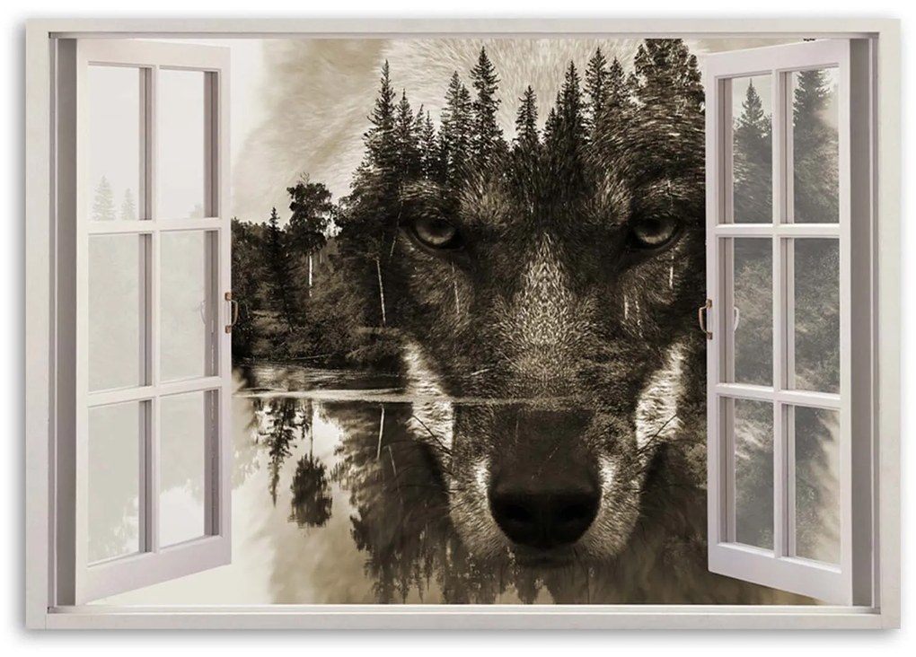 Gario Obraz na plátně Vlk v okně Rozměry: 60 x 40 cm