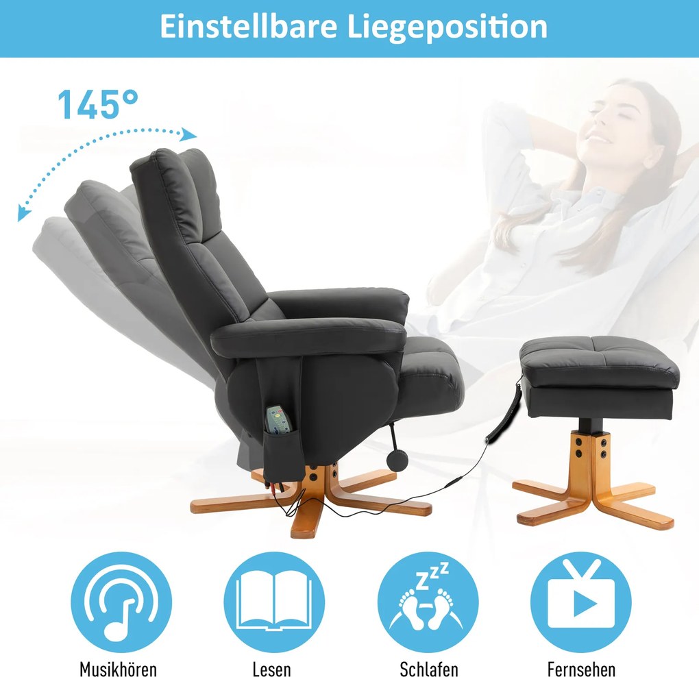 HOMCOM Relaxační křeslo Masážní křeslo s podnožkou a úložným prostorem 145° náklon Televizní křeslo s masážní funkcí Polyester Černá 80 x 86 x 99 cm …
