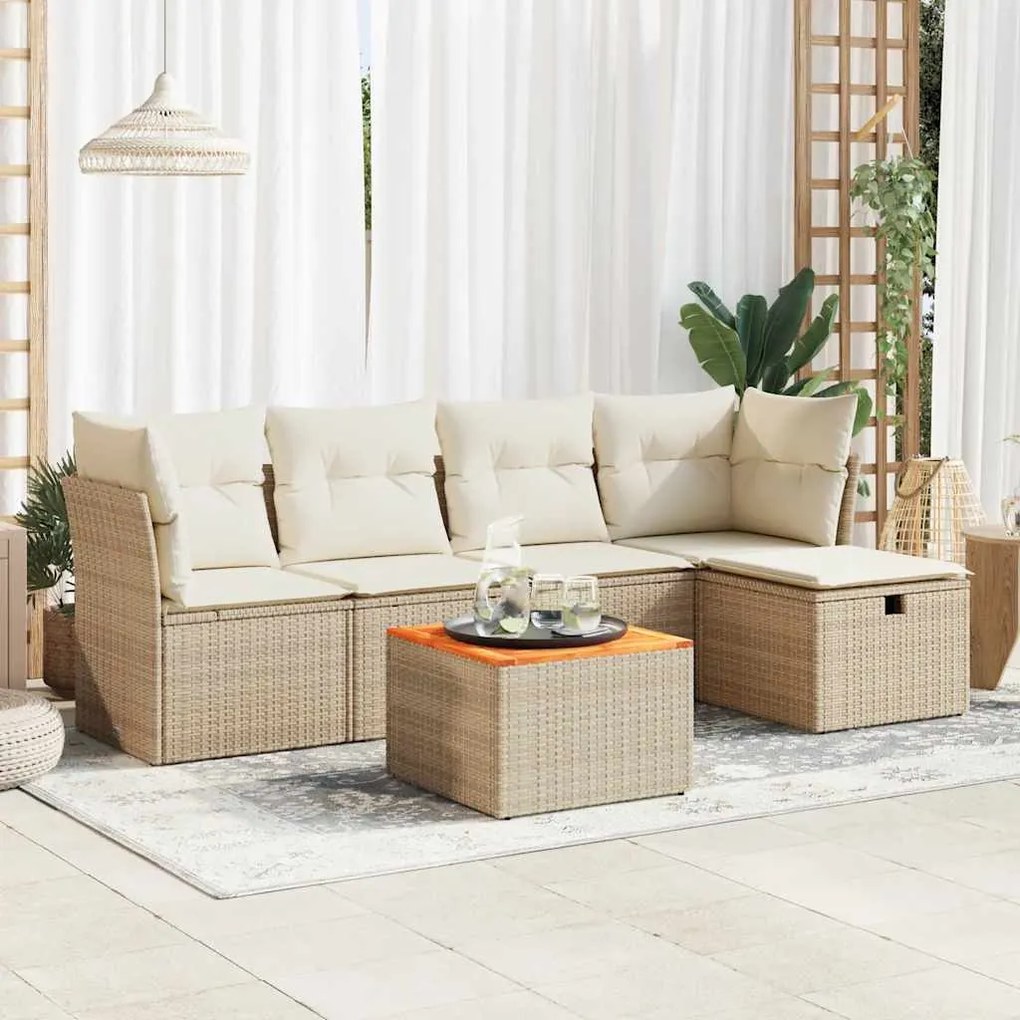 6dílná zahradní sedací souprava s poduškami béžová polyratan 3325754