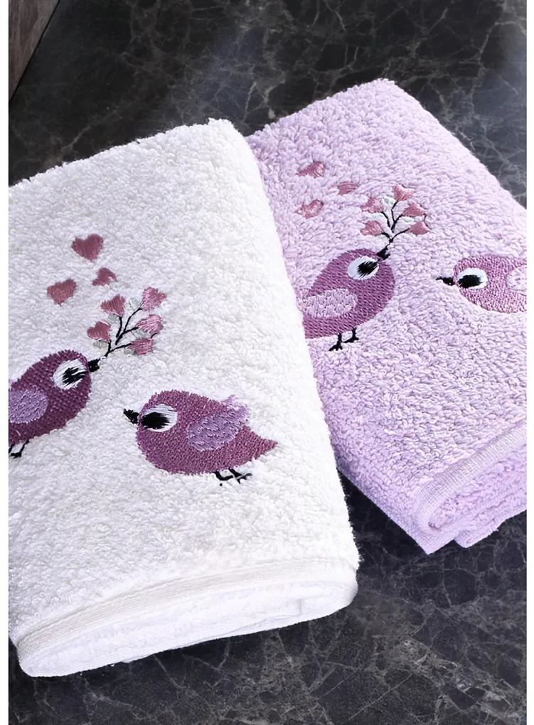 BedTex dárkový set froté ručníků PTÁČCI, růžový s výšivkou, 30x50cm, 3ks