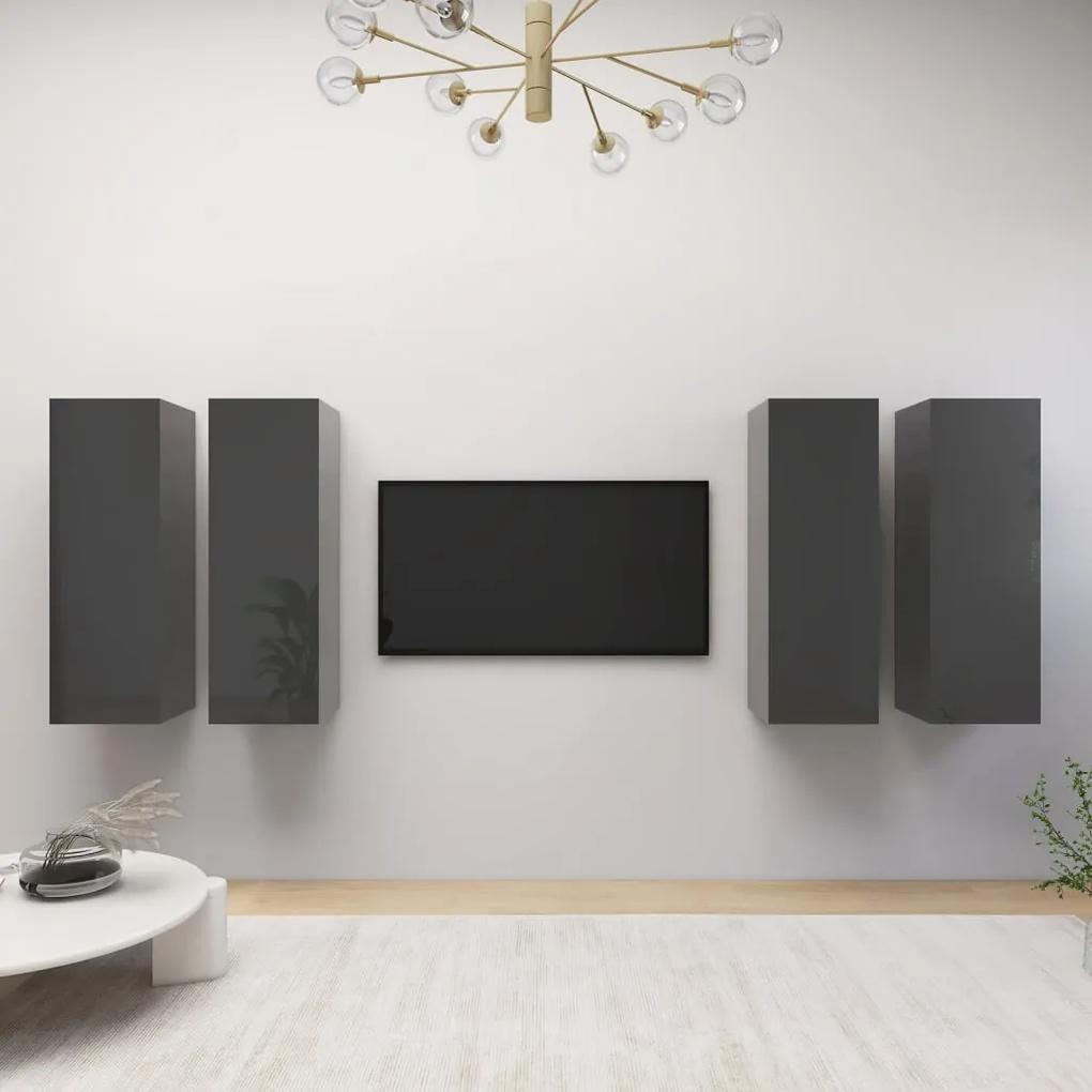 vidaXL TV skříňky 4 ks šedé vysoký lesk 30,5 x 30 x 90 cm dřevotříska