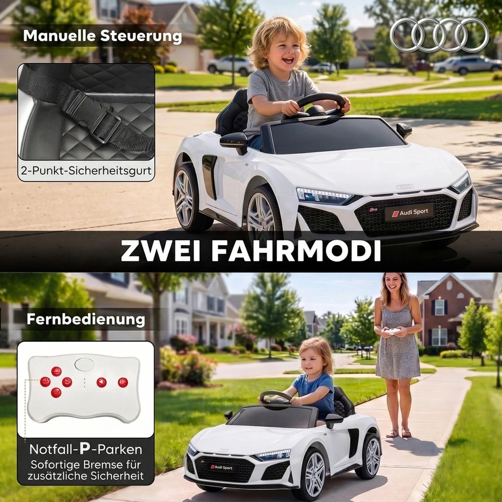 AIYAPLAY Dětské elektrické auto 12V Dětské auto s dálkovým ovládáním Lithium-akumulátor 2 motory Plynulý start Zadní odpružení Bílá