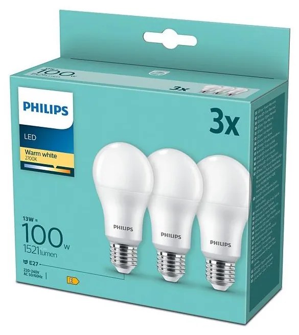 Philips | SADA 3x LED Žárovka Philips A60 E27/13W/230V 2700K | P4091