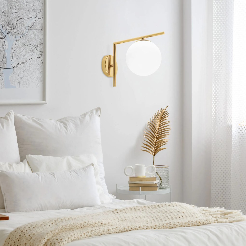 Toolight, skleněná kulatá nástěnná lampa APP674-1W, zlatá, OSW-05638