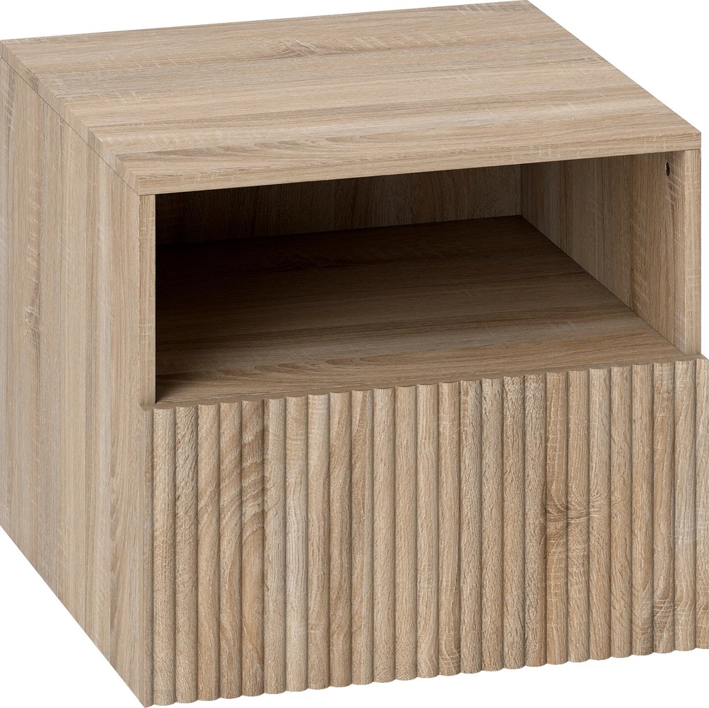 HOMCOM Noční stolek, design bez úchytek, otevřená přihrádka, zásuvka, montáž na zeď, světle hnědá