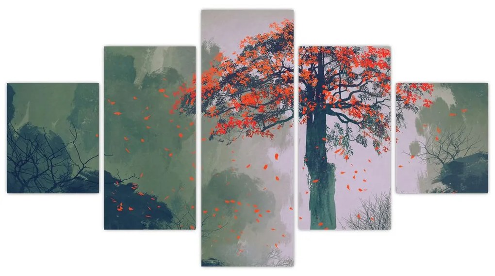 Obraz osamoceného červeného stromu (125x70 cm)