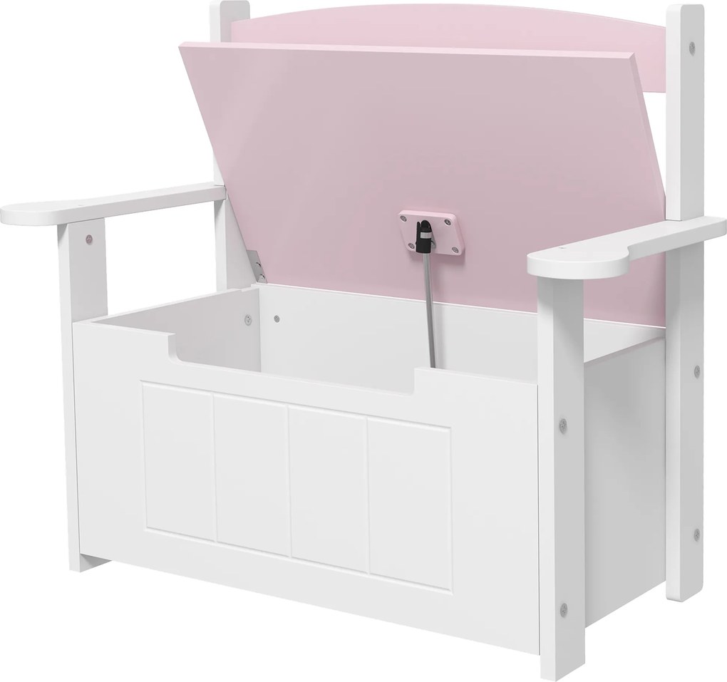 AIYAPLAY dětský sedací box s úložným prostorem, opěradlem a funkcí Soft-Close, 68,5×34×58 cm, Růžová/Bílá