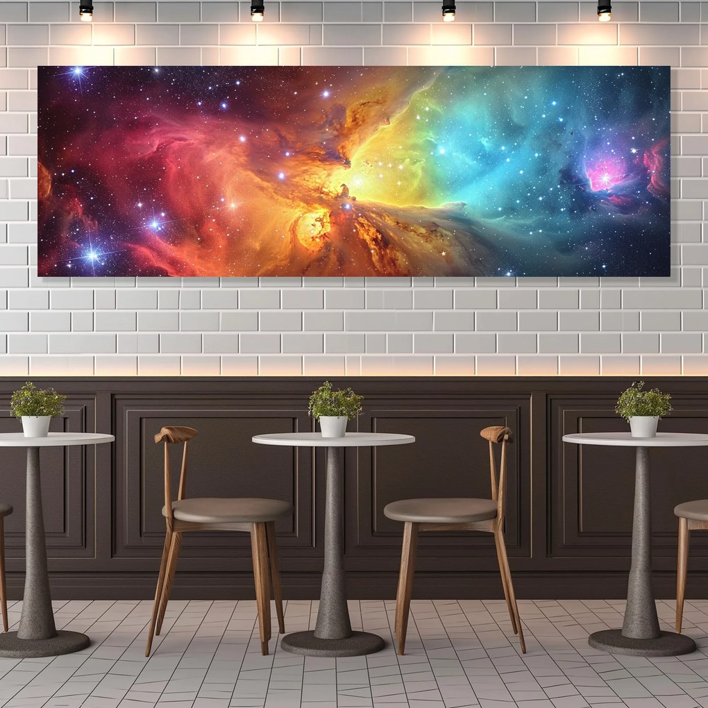 Obraz na plátně - Hvězdy obklopené barevnou Galaxií FeelHappy.cz Velikost obrazu: 150 x 50 cm