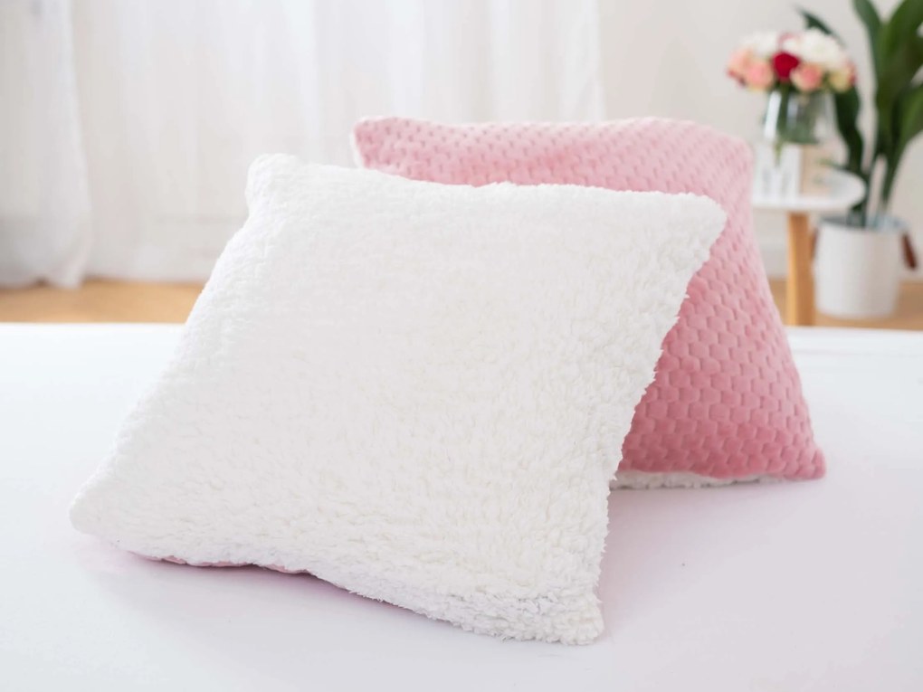 MK Lůžkoviny Beránkový povlak na polštář mikroplyš 45 × 45 cm - Laura růžová (2 ks)