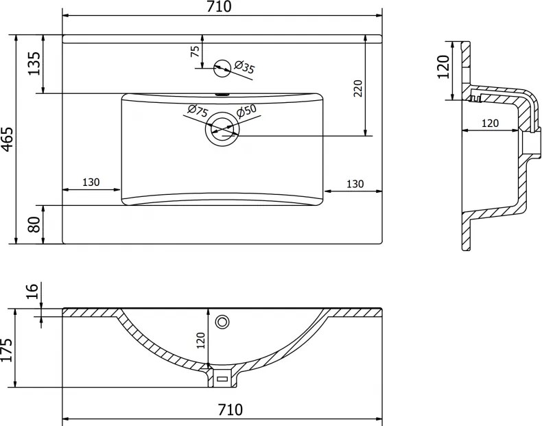 Mexen ATENA UMYVADLO, 70 CM, BÍLÁ, 25017000