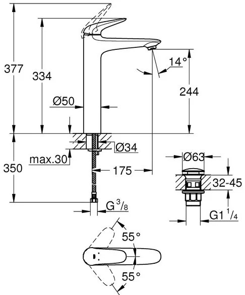 Grohe Wave Umyvadlová páková baterie stojánková s výpustí chrom 23585001