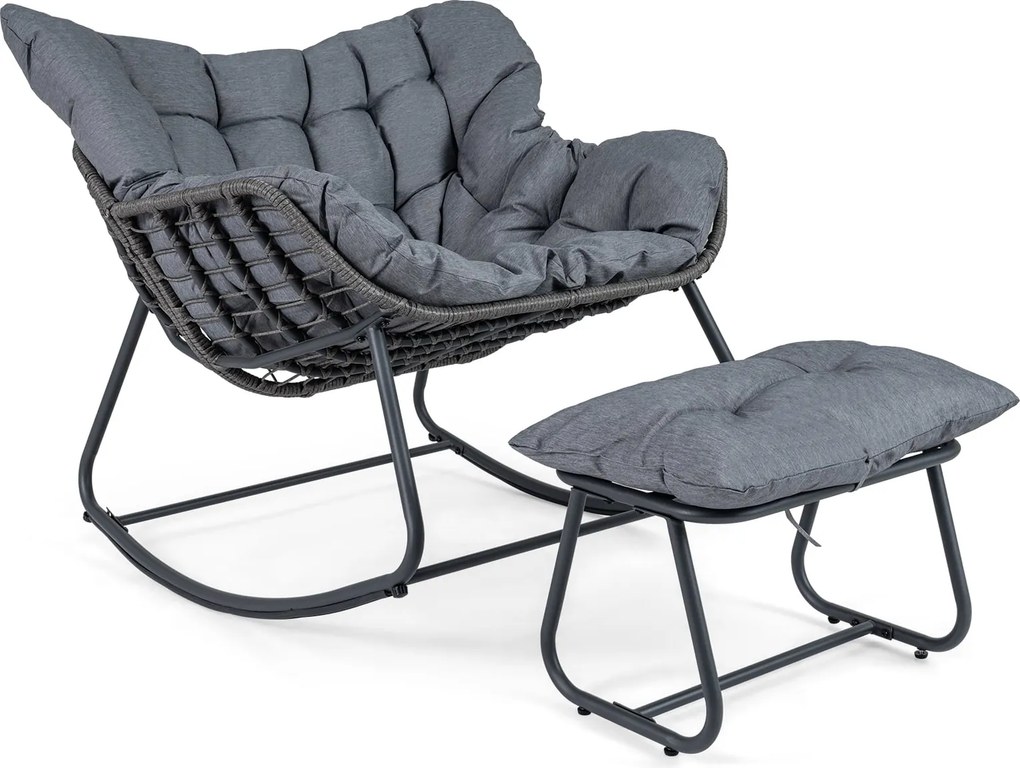 Costway Houpací křeslo se stoličkou houpací křeslo s PE ratanem a kovovým – šedá