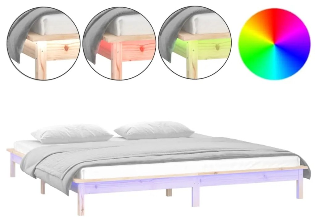Rám postele s LED světlem 180 x 200 cm Super King masivní dřevo,  820621