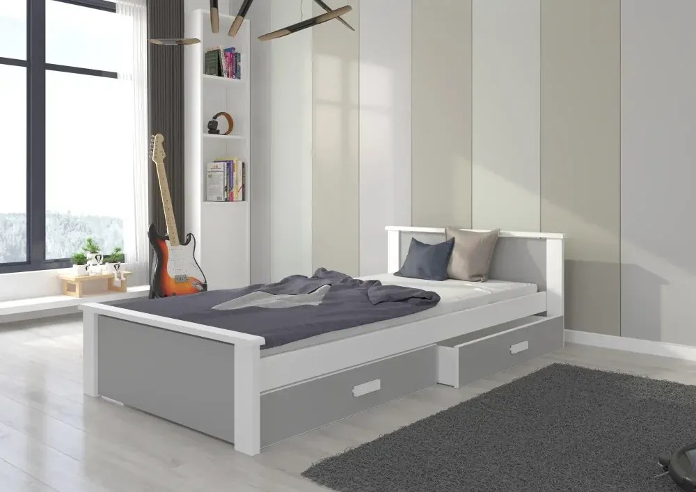 Postel ALDEX 180x80 – světle šedá (86 x 72) cm – 2 zásuvky na lůžkoviny místo další komody