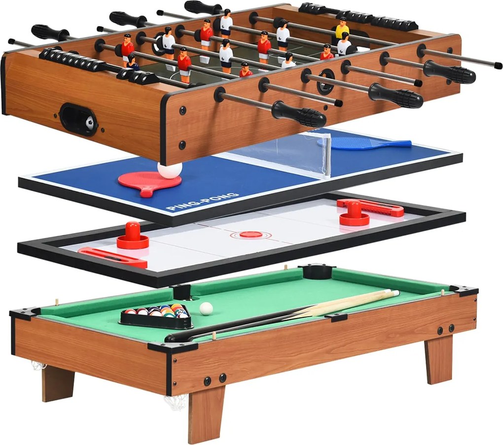 Costway 4 v 1 Hrací stůl a na stolní tenis a na vzdušný hokej a na fotbálek