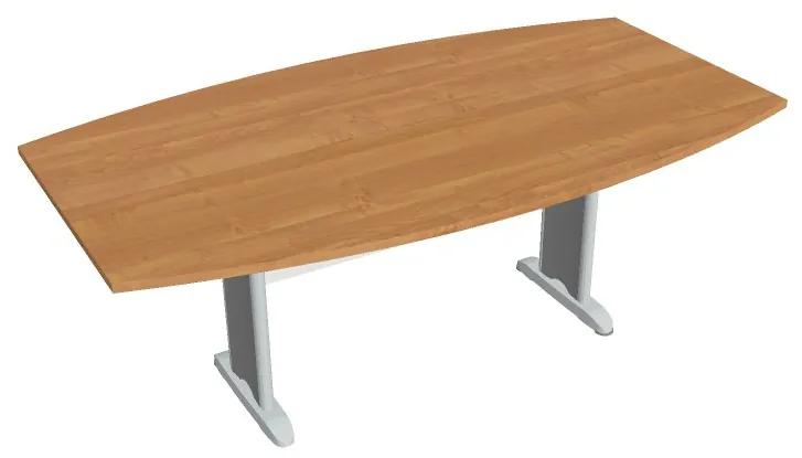 Stůl jednací sud 200 cm - Hobis Cross CJ 200 Dekor stolové desky: olše, Dekor lamino podnože: bílá, Barva nohou: Stříbrná
