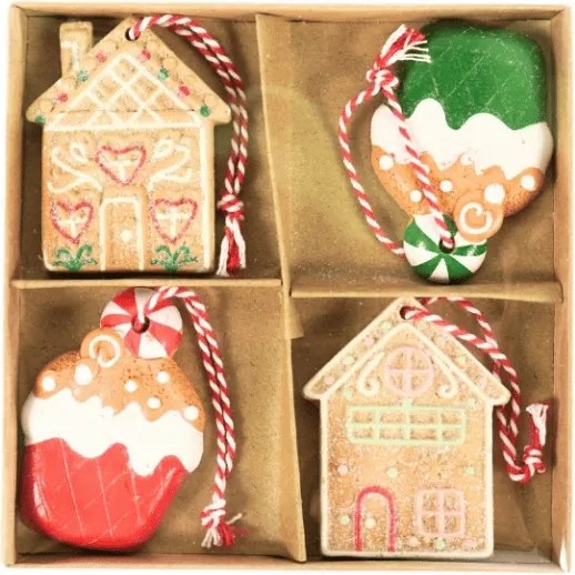 Sada 4 ks vánočních ozdob WINTER SWEETS 6 cm