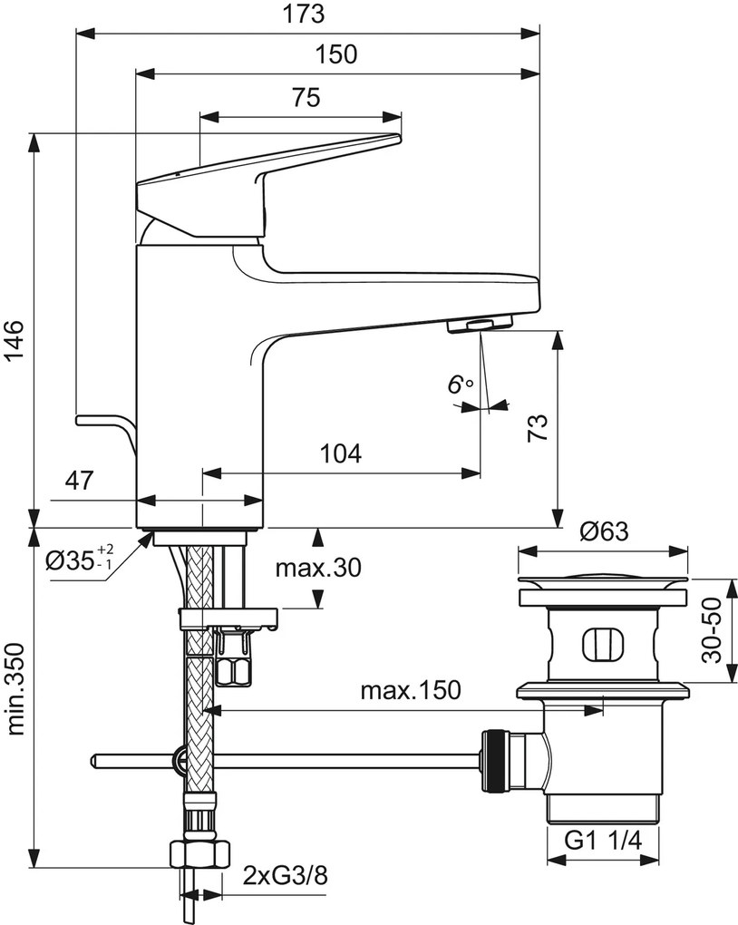 Ideal Standard Ceraplan - Umyvadlová baterie s kovovou odtokovou garniturou, chrom BD274AA