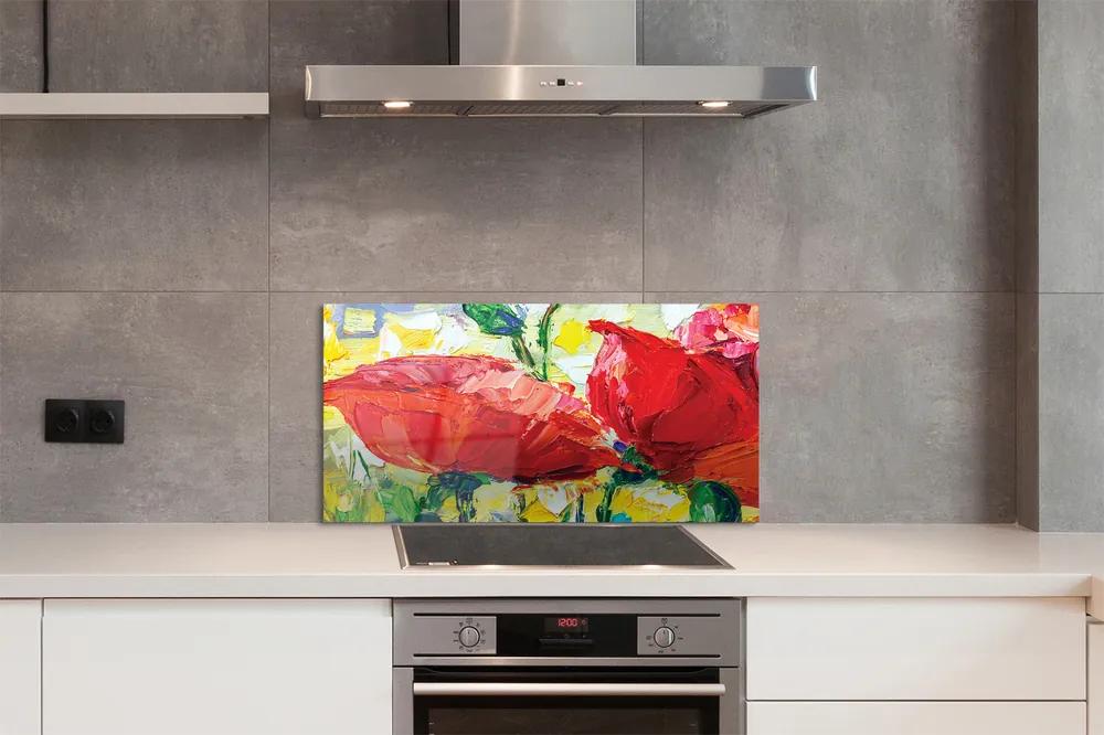 Skleněný panel červené květy 140x70 cm