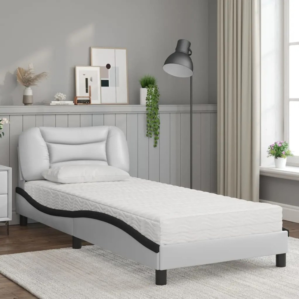 Postel s matrací Hvar bílá a černá 90 x 200 cm umělá kůže 3208702