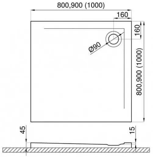 Polimat Geos čtvercová sprchová vanička, černá struktura kamene Rozměr vaničky: 90x90cm