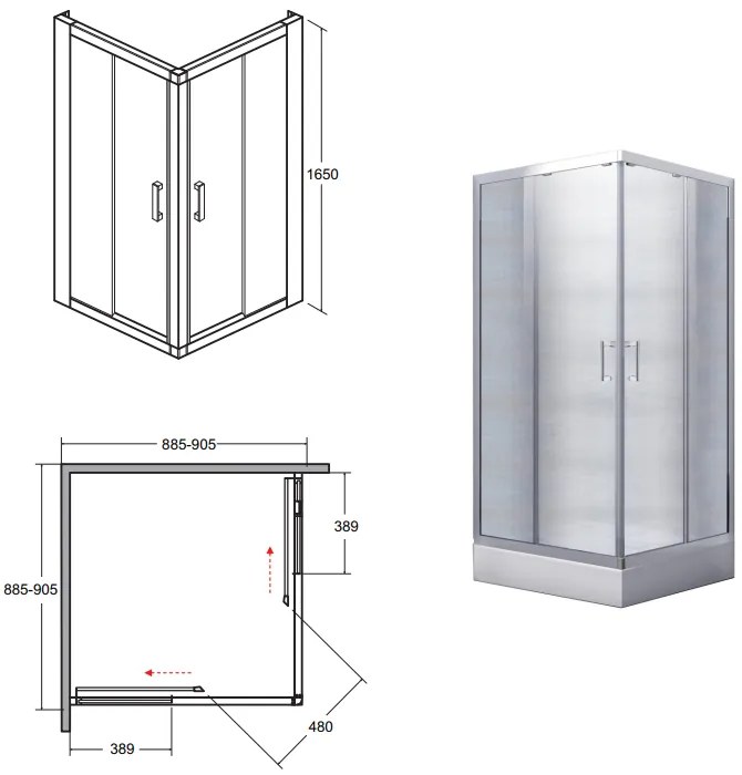 Besco Modern 165 čtvercový sprchový kout Rozměr koutu: 90x90cm