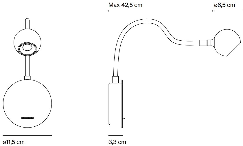 Marset A670-001 Nº8, čtecí lampička s vypínačem,LED 1x3,6W, 2700K černá/přírodní dub, délka 49cm