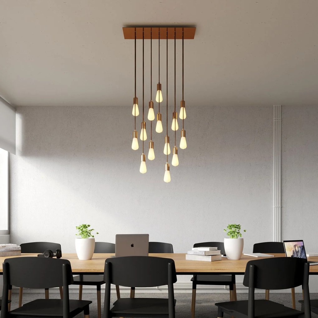 creative cables Závěsná lampa se 14 světly, s obdélníkovým XXL baldachýnem Rose-one, textilním kabelem a kovovými komponenty Barva: Hladký mosazný dibond
