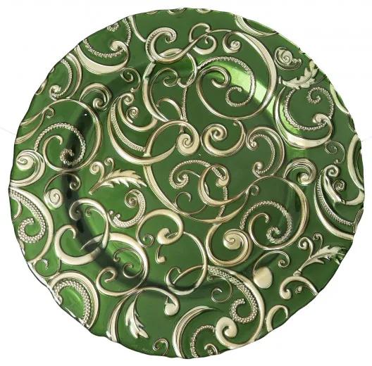 Skleněný talíř 31 cm zelený Filo D´Oro Verde BRANDANI