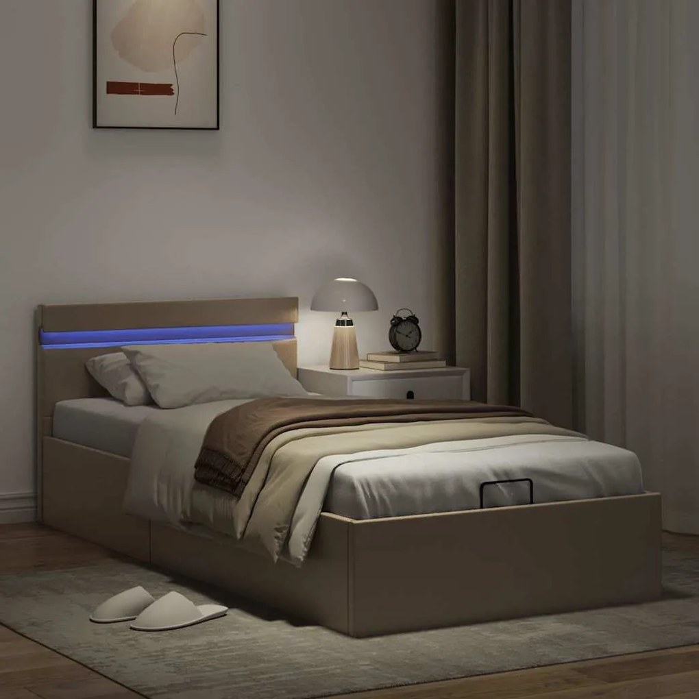 Rám postele s LED a úložištěm cappuccino umělá kůže 90 x 200 cm 285558