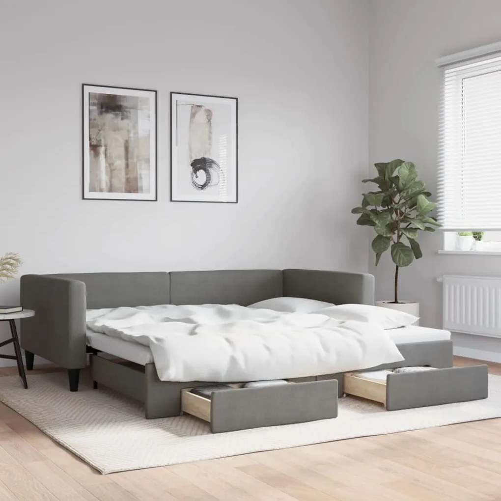 Válenda s přistýlkou a zásuvkami tmavě šedá 100 x 200 cm textil 3196620