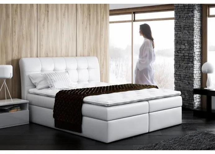 Boxspringová čalouněná postel Sára bílá eko kůže 160 + toper zdarma