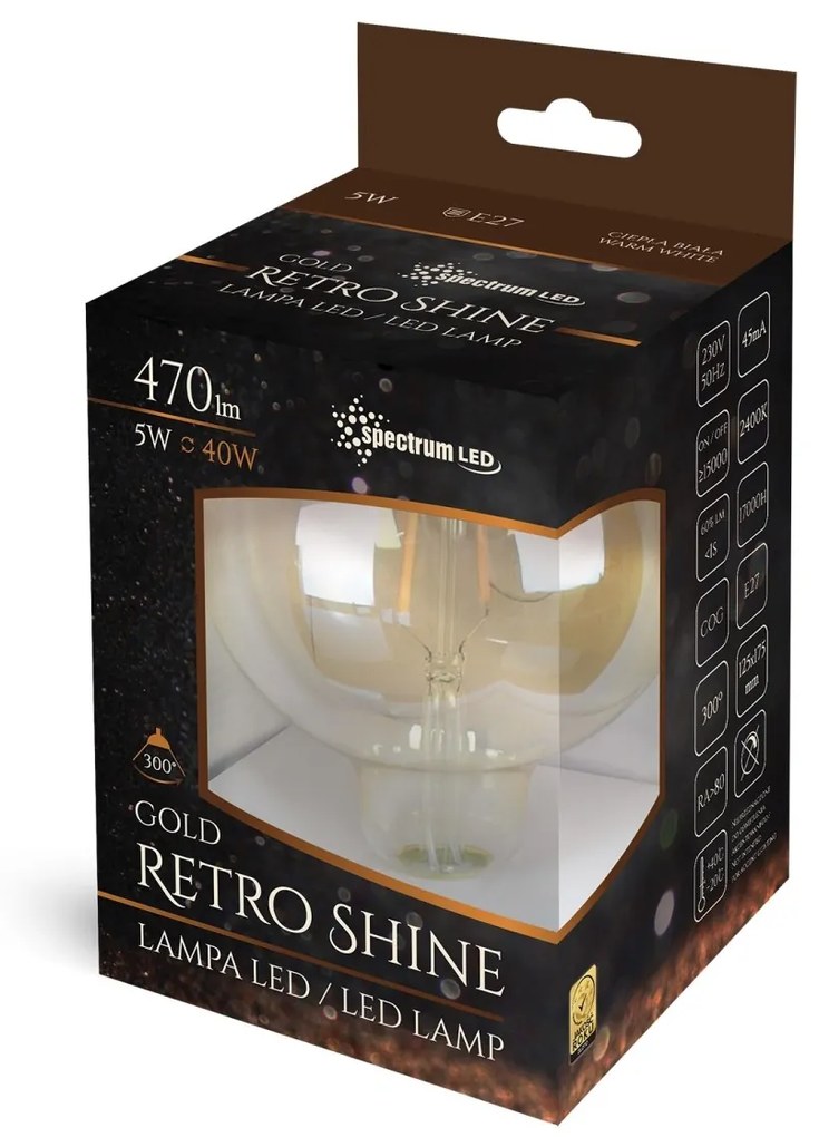 LED žárovka GLOB 4,9W E27 COG RETROSHINE teplá bílá