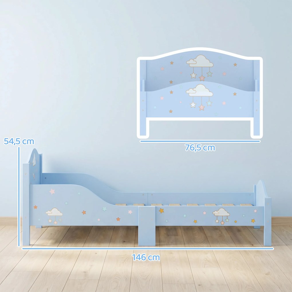 AIYAPLAY Montessori dětská postel 3-6 let, 146x76,5 cm, boční zábrany proti pádu, tvar obláčku pro dětský pokoj, modrá