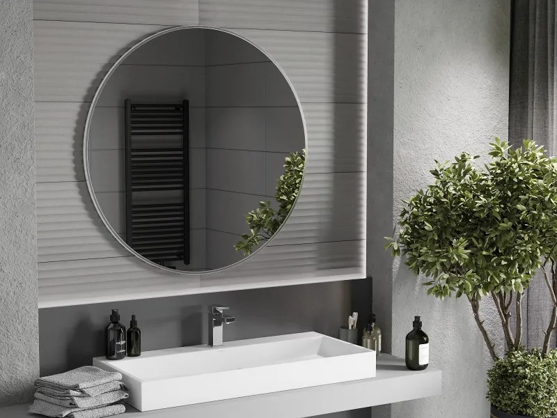 Mexen Loft, kulaté koupelnové zrcadlo 100 cm, barva rámu broušená ocel, 9850-100-100-000-10