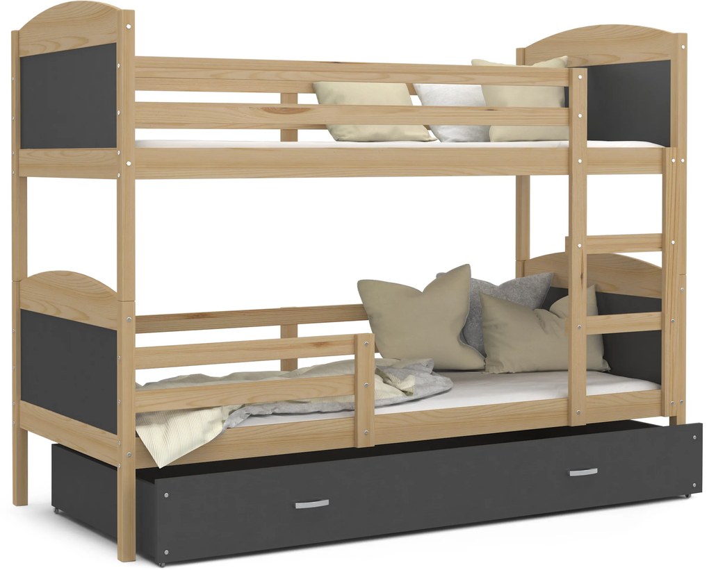 BabyBeds Dětská patrová postel s úložným prostorem MATYÁŠ borovice Velikost postele: 190x80 cm, Barva šuplíku: Grafit