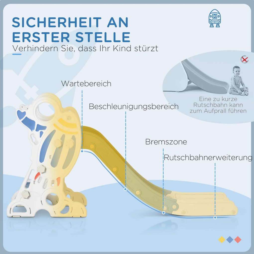 Skluzavka pro děti od 1,5 do 3 let, design rakety, sada samolepek, modrá, 157 x 46,5 x 80 cm
