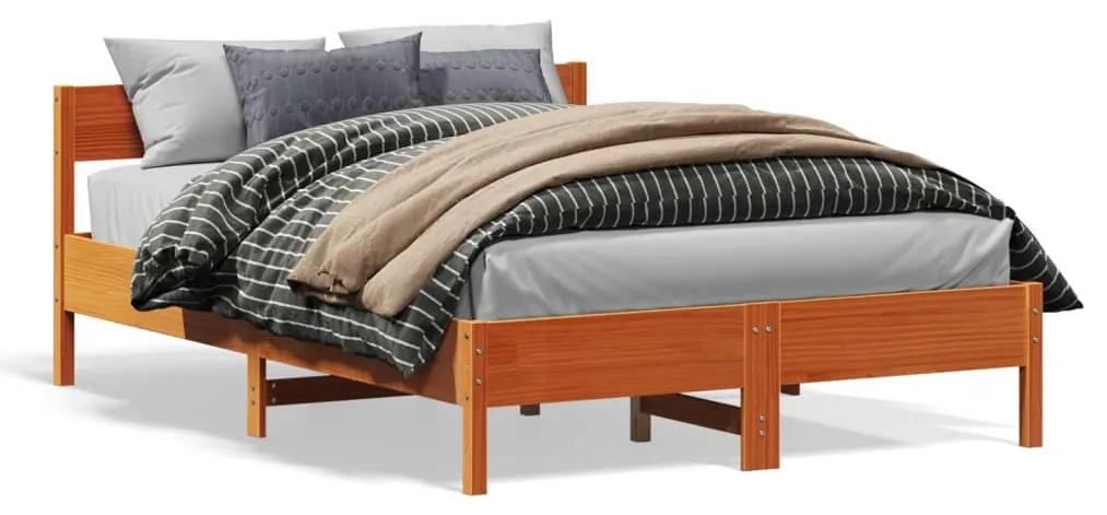 Rám postele s čelem voskově hnědý 140 x 200 cm masivní borovice,  842753