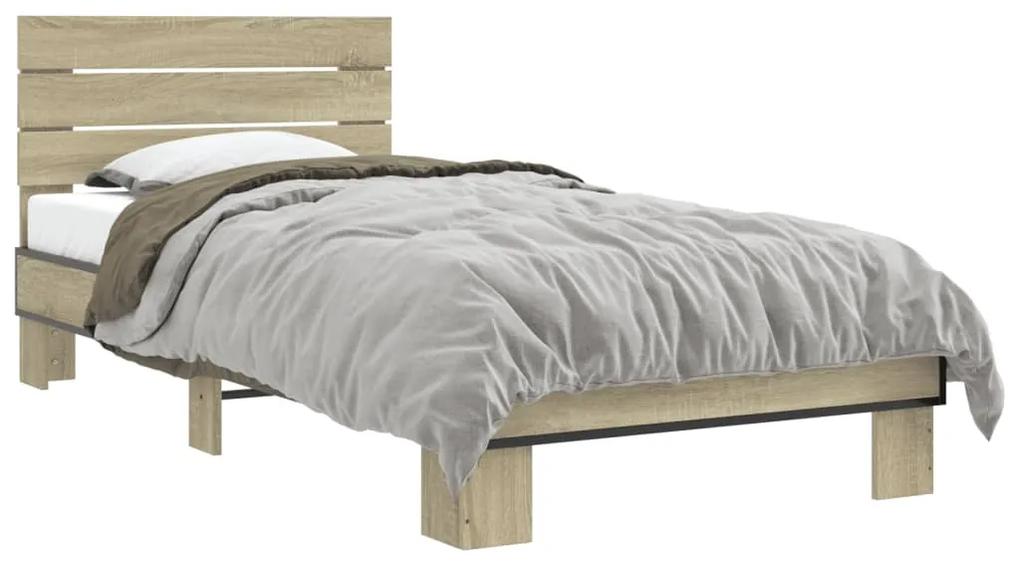 Rám postele dub sonoma 100 x 200 cm kompozitní dřevo a kov,  845738