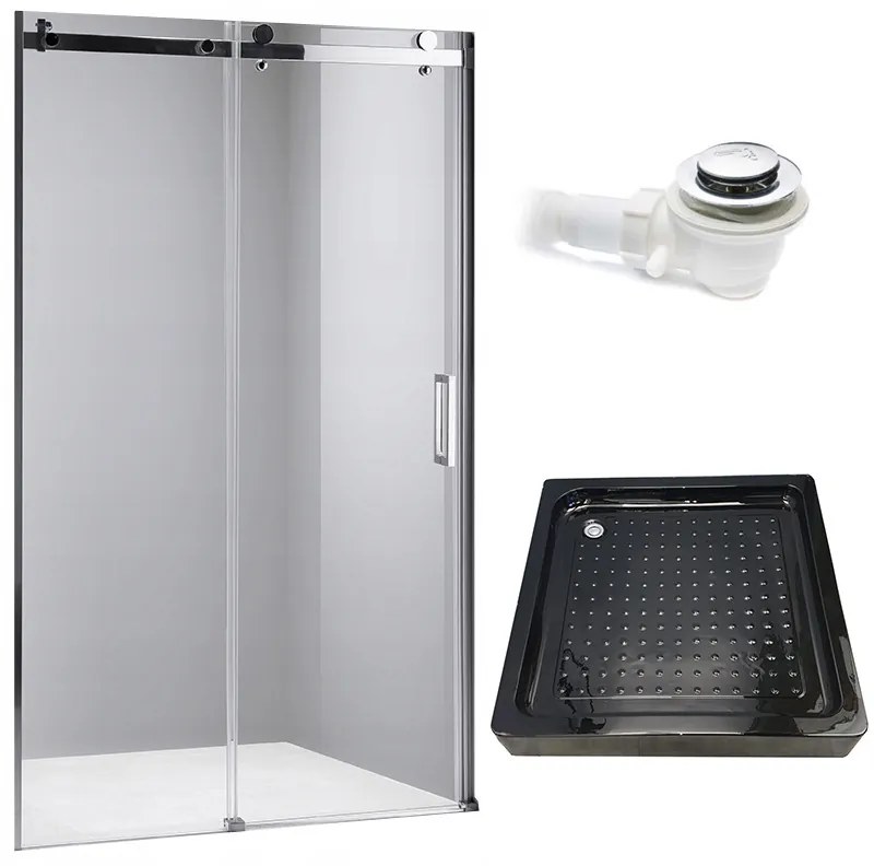 BPS-koupelny Posuvné sprchové dveře HYD-PD03B 100 chrom/transparent pro instalaci do niky + vanička HYD-OSV-SXL02C černá