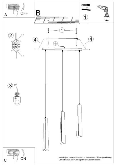 Sollux SL.1402 - Lustr na lanku PRYSM 3xG9/8W/230V černá