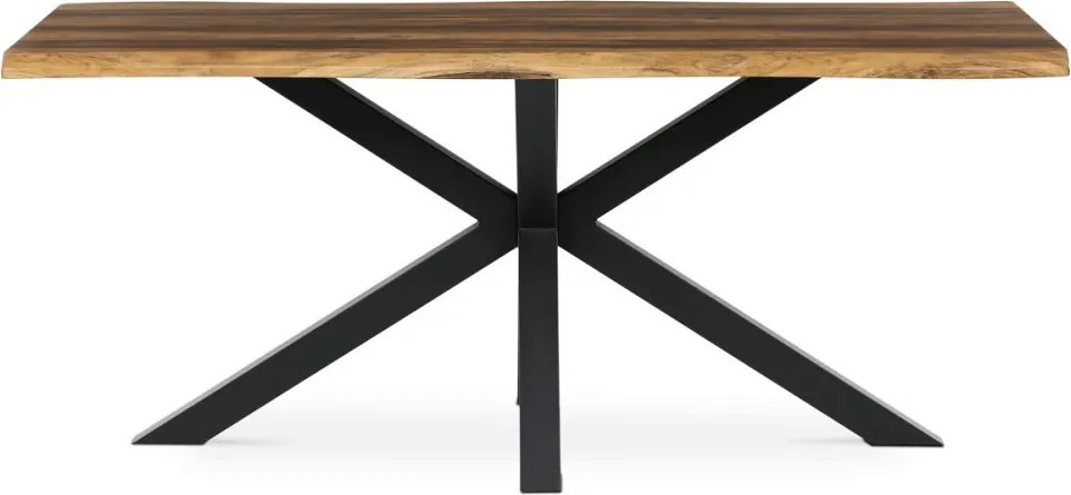 Stůl jídelní, MDF deska, kovová noha ve tvaru hvězdy, dekor staré dřevo, černý lak (180 x 90) cm