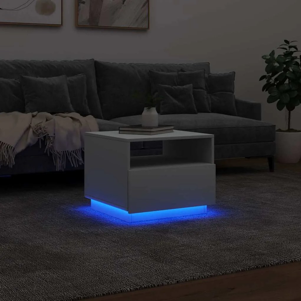 Konferenční Stolek S Led Osvětlením Bílý 50 X 49 X 40 Cm